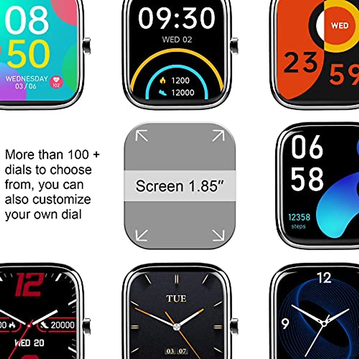 KAKTIN Smart Watch for Men Women，Smartwatch with Bluetooth Call(Answer/Make Call)， 1.85" Touch Screen Fitness Watch Tracker with IP68 Waterproof, 100+Sports Compatible with Android iPhone iOS (Black)