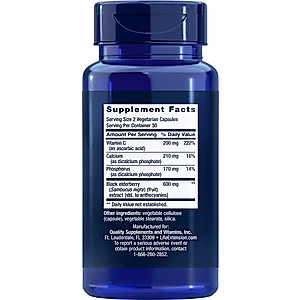 Life Extension Black Elderberry + Vitamin C - Immune System Support, Gluten-Free, Non-GMO - 60 Vegetarian Capsules