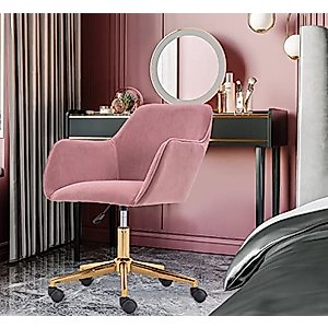 Yoluckea Modern Velvet Swivel Office Chair, Adjustable Height, Ergonomic Design, Cute Desk Chair for Home Office, Pink