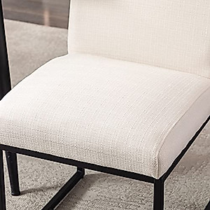 VESCASA Linen Upholstered Dining Chairs Set of 2, Mid Century Modern Padded Chair with Black Metal Frame for Restaurant, Dining Room, Kitchen, Cream