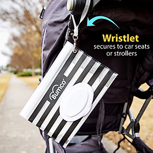 Bumco Diaper Bag Wet Wipes Dispenser, Reusable Refillable Pouch, Organizer for Travel, Carrying Clutch, Unique Baby Gift for Girl/Boy, (Gold & Black)