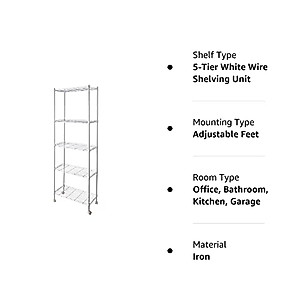 JS HANGER Wire Shelving Unit with Wheels, 5-Tier Heavy Duty Height Adjustable Rolling Metal Shelves for Storage, 550 lbs Capacity, 23.23''W X 13.4''D X 71''H, White