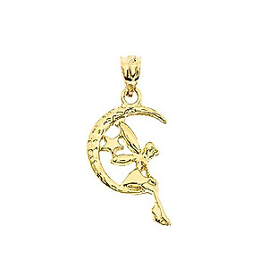 CaliRoseJewelry 10k Tinkerbell Fairy Tale on The Moon Charm Pendant in Yellow Gold