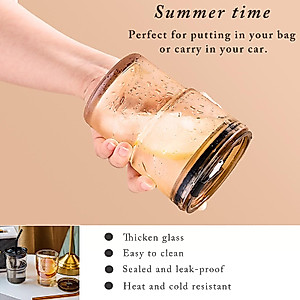 YKNAWOIR 14oz/400ml Tumbler Water Glass Cups with Lid and Straw,Glass Water Bottles Reusable Travel Tumbler Sealed Carry on, Drinking Iced Coffee Cups for Water Smoothie Tea Juice, Insulated Glass Cup