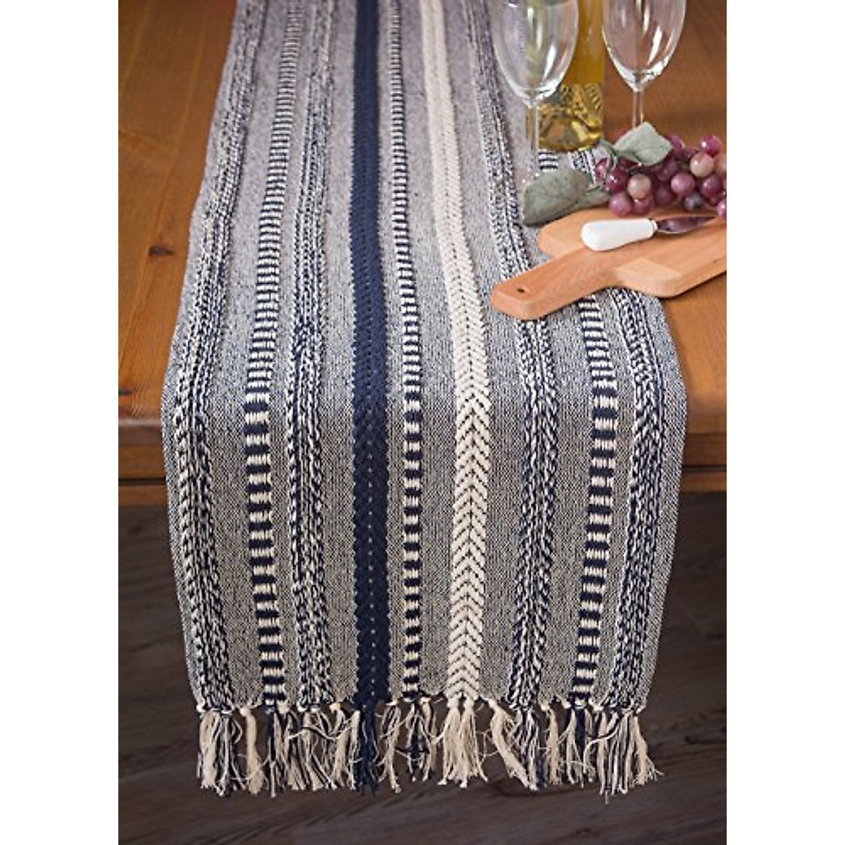 DII Farmhouse Braided Stripe Table Runner Collection, 15x108, Navy Blue