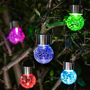 GIGALUMI 8 Pack Solar Hanging Lights, Christmas Decoration Lights with Multi-Color Changing Cracked Glass Hanging Ball Solar Outdoor Lights Waterproof Solar Lanterns for Garden, Yard, Patio, Lawn