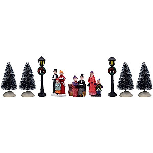 Resin Christmas Village Set with Figurines, Houses, and Accessories – Perfect for Indoor Holiday Decor and Snow Village Displays