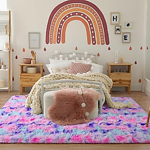 Chicrug Cute Fluffy Area Rug for Girls Bedroom, 5x8 Feet Fluffy Kids Rug for Room Decor, Shag Soft Dorm Playroom Rug, Bedside Rug for Baby Nursery Room, Hot Pink