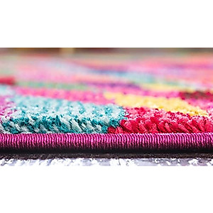 Unique Loom Estrella Collection Geometric, Abstract, Colorful, Modern, Eclectic Area Rug, 8 ft x 8 ft, Multi/Pink