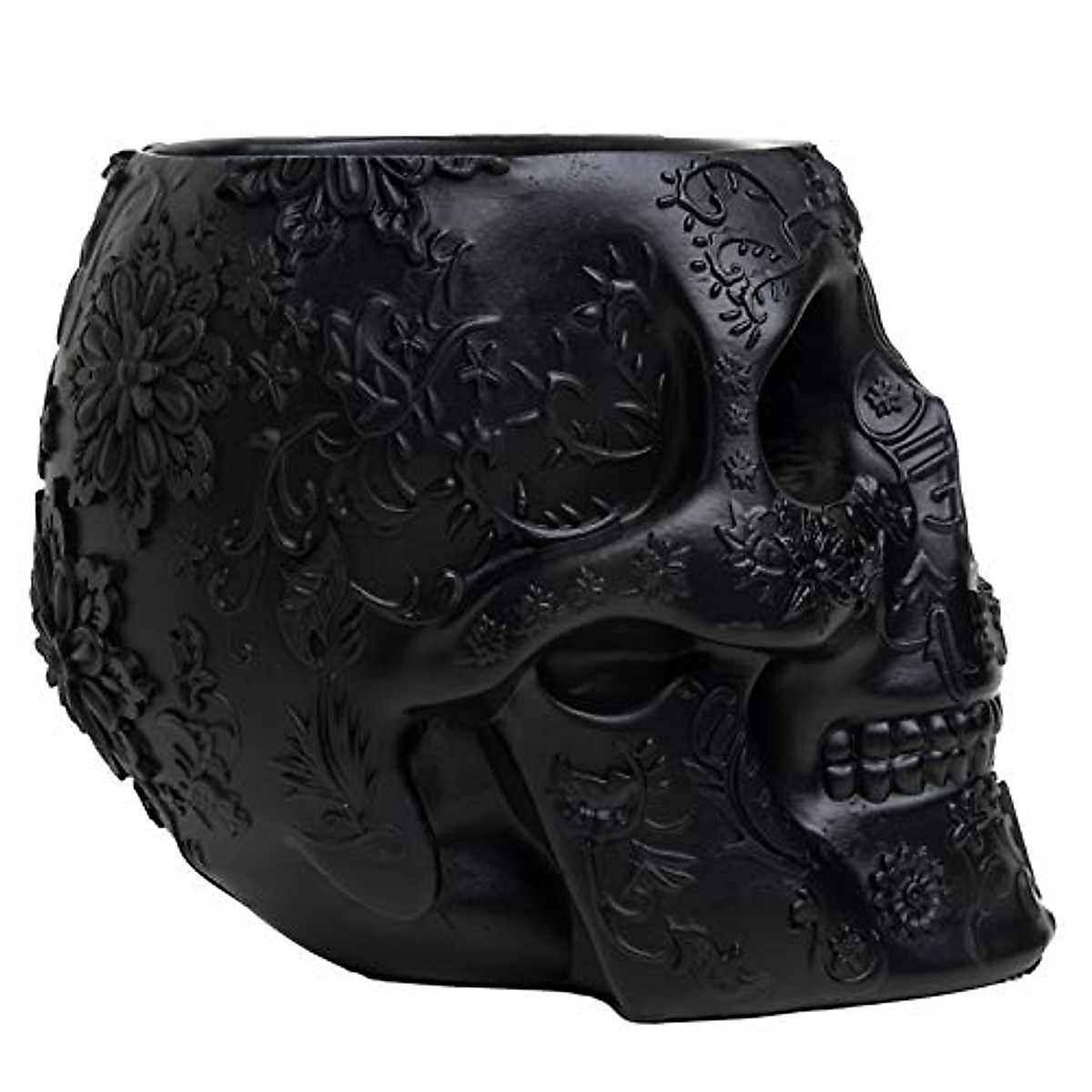 Skull Makeup Brush and Pen Holder Extra Large, Strong Resin Extra Large Halloween By The Wine Savant (Black)