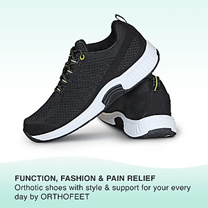 Orthofeet Women's Orthopedic Knit Coral Sneakers, Black, Size 8