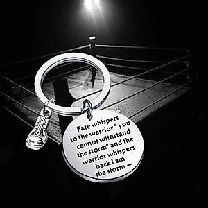 BEKECH Boxing Keychain Boxing Glove Keychain Future Boxer Gift Fate Whispers to The Warrior I Am The Storm Inspirational Jewelry Gift for Boxing Althetes Coaches Fitness Lovers (fate whisper boxing)