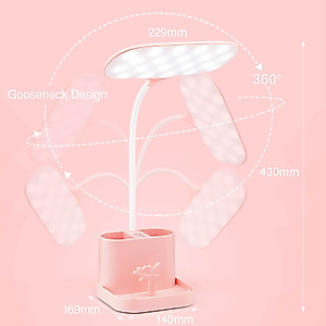 Mubarek Cute Desk Lamp Pink Lamp Cute Desk Accessories, 3 Modes 8W Dimmable Pink Desk Lamp+Organizers, Pink Desk Accessories Kawaii Desk Accessories, Cute Lamp Cute Desk Decor Cute Office Supplies