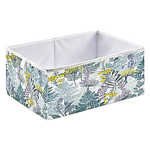 Kigai Yellow Flowers Leaves Cube Storage Bins - 11x11x11 In Large Foldable Storage Basket Fabric Storage Baskes Organizer for Toys, Books, Shelves, Closet, Home Decor