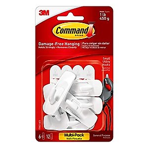 Command 17002-VP-6PK Small Utility Hooks, 6, White, 6 Count