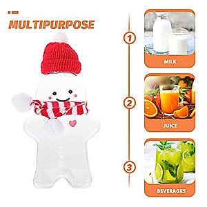 NUOBESTY Christmas Bottles Gingerbread Man Juices Bottle with Hat and Scarf Decor, Plastic Water Bottle Empty Milk Bottles Drink Containers for Juice, Drinking Christmas Party Favors