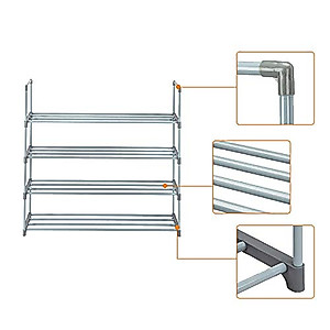 SoSo-BanTian1989 Grey Metal Tube Frame 4-Tier Shoe Rack, 20 Pairs Shoes Organizer Storage Tower Shelves
