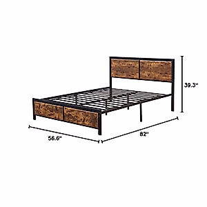 VECELO Full Platform Bed Frame/Mattress Foundation with Rustic Vintage Wood Headboard, Strong Metal Slats Support, No Box Spring Needed
