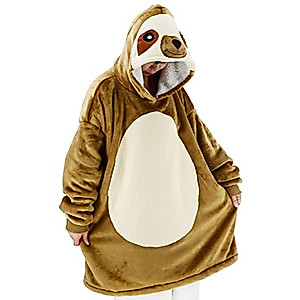 vavalad Sloth Wearable Blanket Sweatshirt Sherpa Oversized Hoodie TV-Blanket with Sleeves and Pockets for Adults Men Women Teens One Size Fits All