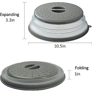Tourvee Microwave Lid,Foldable Microwave oven Cover for Food, Safe and Free of BPA Plastic and Silicone, Multi-purpose Kitchen Tool splash cover. Can be washed with Water or Dishwasher. (Gray)