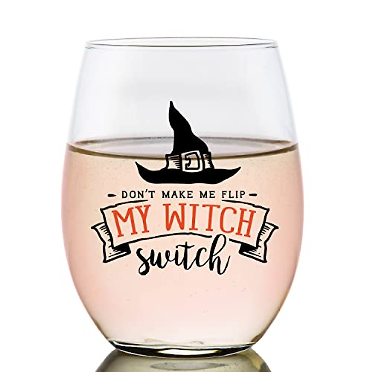 Toasted Tales Don't Make Me Flip My Witch Switch | Halloween Glass | Spooky Glass Tumbler | Novelty Gifts For Her | Halloween Glass Witches Wine Glasses | Hocus Pocus Stemless Glass