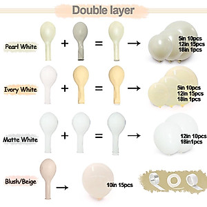 Pearl White Balloon Garland - Double Stuffed Pearl Cream Beige Balloons Pastel Sand White Ivory Matte Balloons Neutral Blush Nude White Arch Kit for Baptism Wedding Baby Shower Birthday Party Decor