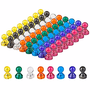 Push Pin Magnets, Refrigerator Magnets, 8 Assorted Colors 64 Bulk Pack Magnetic Push Pins for Home, School, Classroom and Office, Use for Fridge Calendar Map Whiteboard Magnets