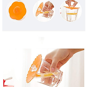 QUUPY 8PCS 10.5CM/4.1 in Sealed and Leak-proof Silicone Glass Cup Cover Cute Flowers Shape Coffee Anti-dust Beverages Lids with PVC Transparent Diamond (Color Random)