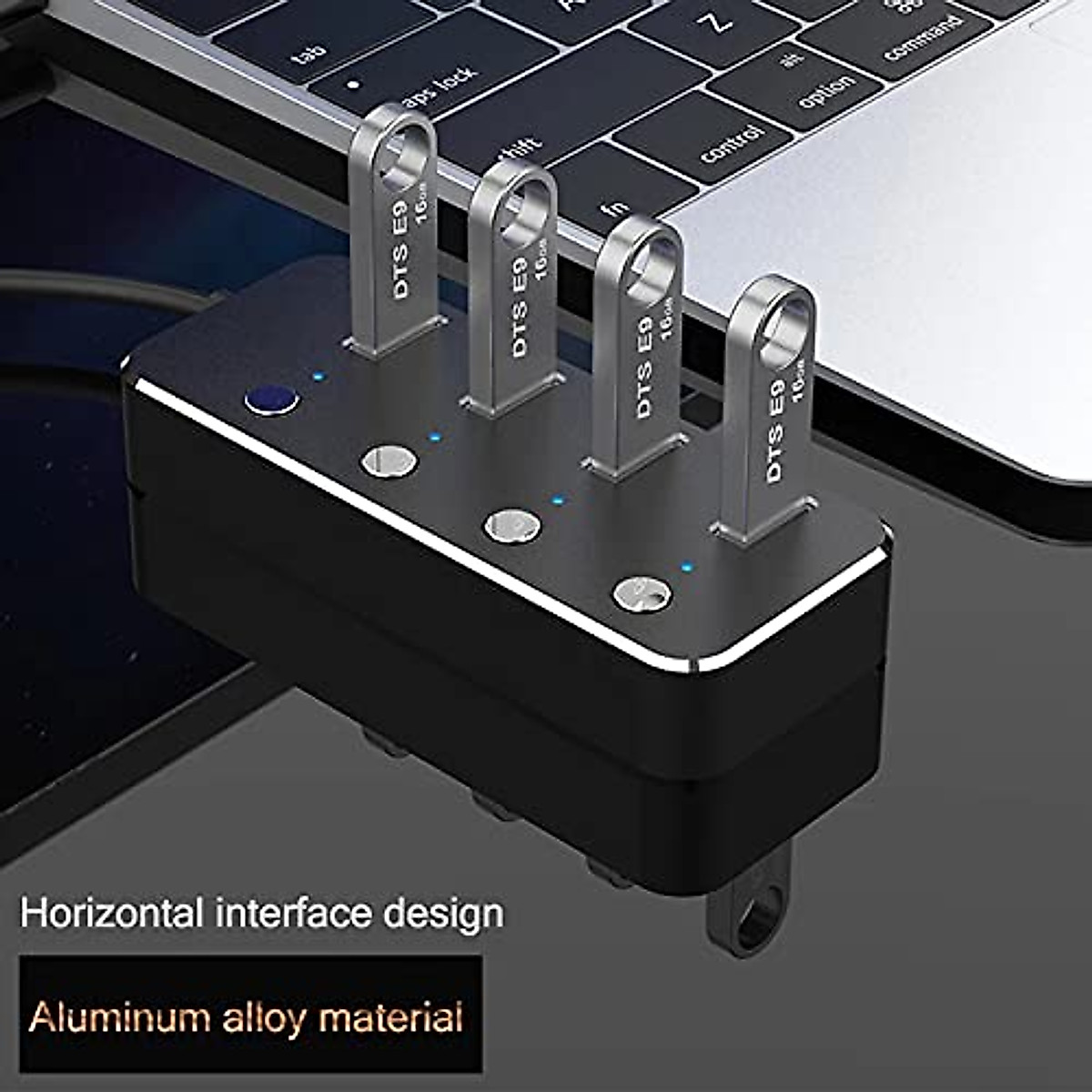 WJCCY Aluminum Alloy 4 Port USB 3.0 Hub Sub-Control Switch HUB 60/120cm Cable Upto 5Gbps Splitter (Color : Silver)