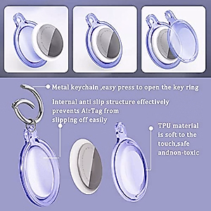 Airtag Keychain Waterproof,Air Tag Holder Case Compatible with Apple AirTag Case for Dog Cat Collar Tracker Key Ring Locator Protective Cover (GI-Blue/Purple-2PC)