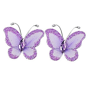 WINOMO Organza Butterflies, 50Pcs Sheer Mesh Wire Glitter Wedding Decorative Butterflies Decors Craft Sheer Mesh Wire Glitter Butterfly with Gem (Purple)