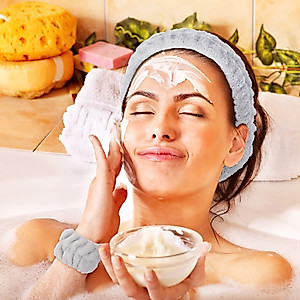 Whaline 9Pcs Washing Face Headband and Wrist Washband Set White Grey Black Makeup Headbands Soft Spa Headband Stretchy Head Wrap for Girls Women Yoga Sports Shower Hair Wrist Accessories