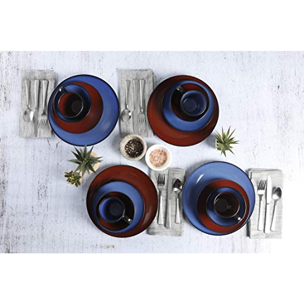 Gibson Soho Lounge Round Reactive Glaze Stoneware Dinnerware Set, Service for 4 (16pc), Blue, Soho Round.