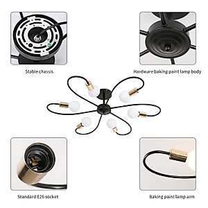 DELIPOP Sputnik Light Fixture, 6-Light Black and Gold Ceiling Light Fixture, Mid Century Modern Chandelier, Metal Semi Flush Mount Ceiling Light for Bedroom, Kitchen, Living Room, Dining Room