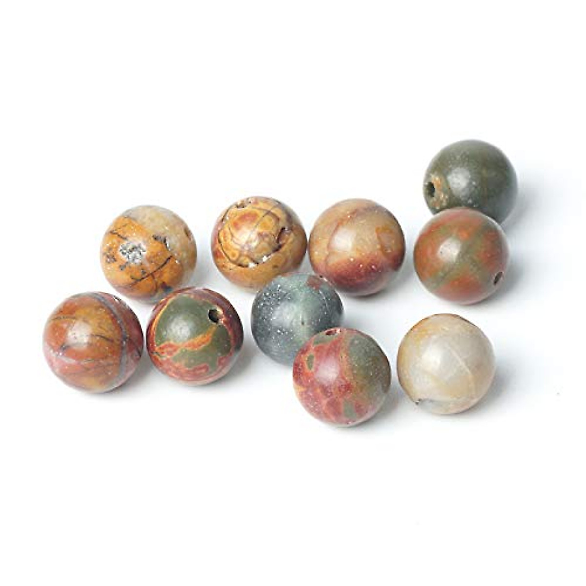 100Pcs Natural Stone 10mm Picasso Round Loose Gemstone Energy Healing Beads Hole Size 1mm DIY Smooth Beads for Bracelet Necklace Earrings Jewelry Making