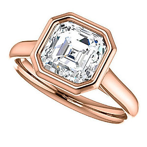 10K/14K/18K Solid Rose Gold Handmade Engagement Ring, 2 CT Asscher Cut Moissanite Solitaire Ring, Wedding Ring Set for Women/Her, Anniversary/Promise Gifts, VVS1 Colorless, Jewelry