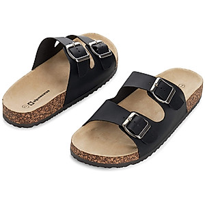 Alpine Swiss Womens Casual Double Strap Slide Sandals Black 7 M US