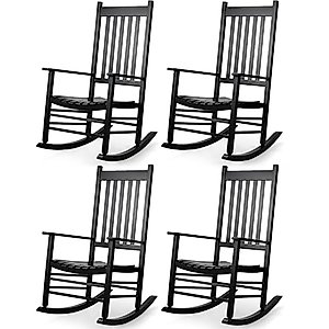 MAMIZO Wooden Rocking Chair Outdoor with High Back,Rocking Chair Indoor Oversized Easy to Assemble for Garden,Lawn,Balcony,Backyard,Porch,Wooden Rocking Chair Set of 4,Porch Rocker 4PCS
