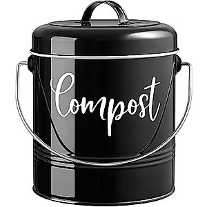 Compost Bin Kitchen - 1.3 Gallon Farmhouse Kitchen Compost Bin Countertop - Indoor Countertop Compost Bin with Lid and Charcoal Filters - Compost Bucket, Black Kitchen Decor and Accessories
