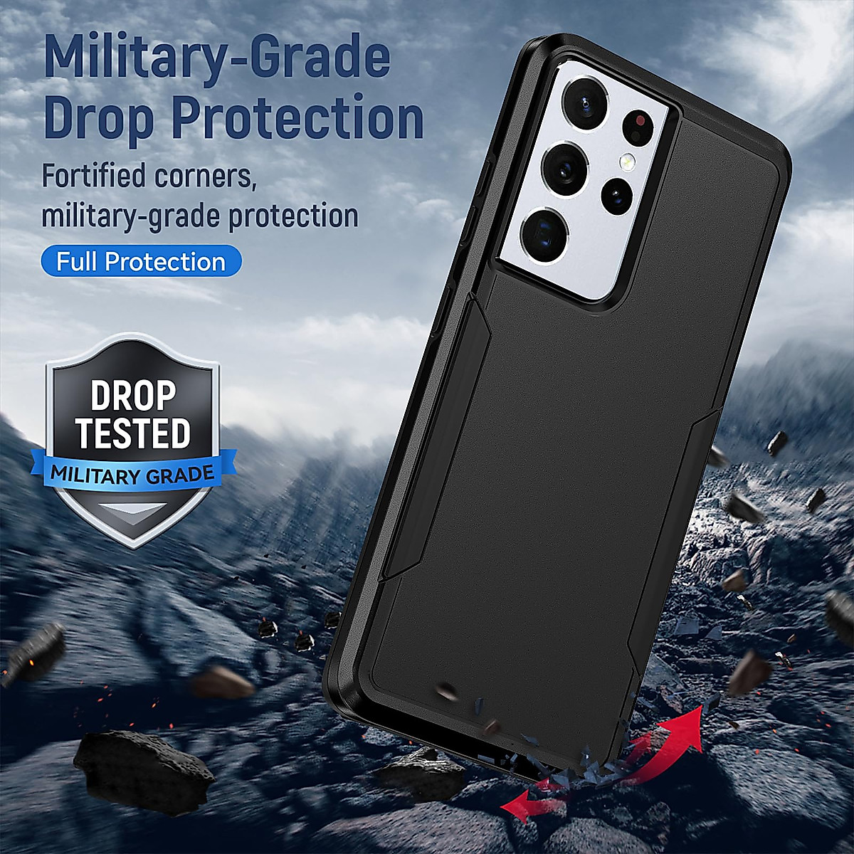 for Samsung Galaxy S21 Ultra Case, S21 Ultra Case with Screen Protector,[Military Grade Drop Tested] Heavy-Duty Tough Rugged Shockproof Protective Phone Case for Galaxy S21 Ultra 6.8 inch (Black)
