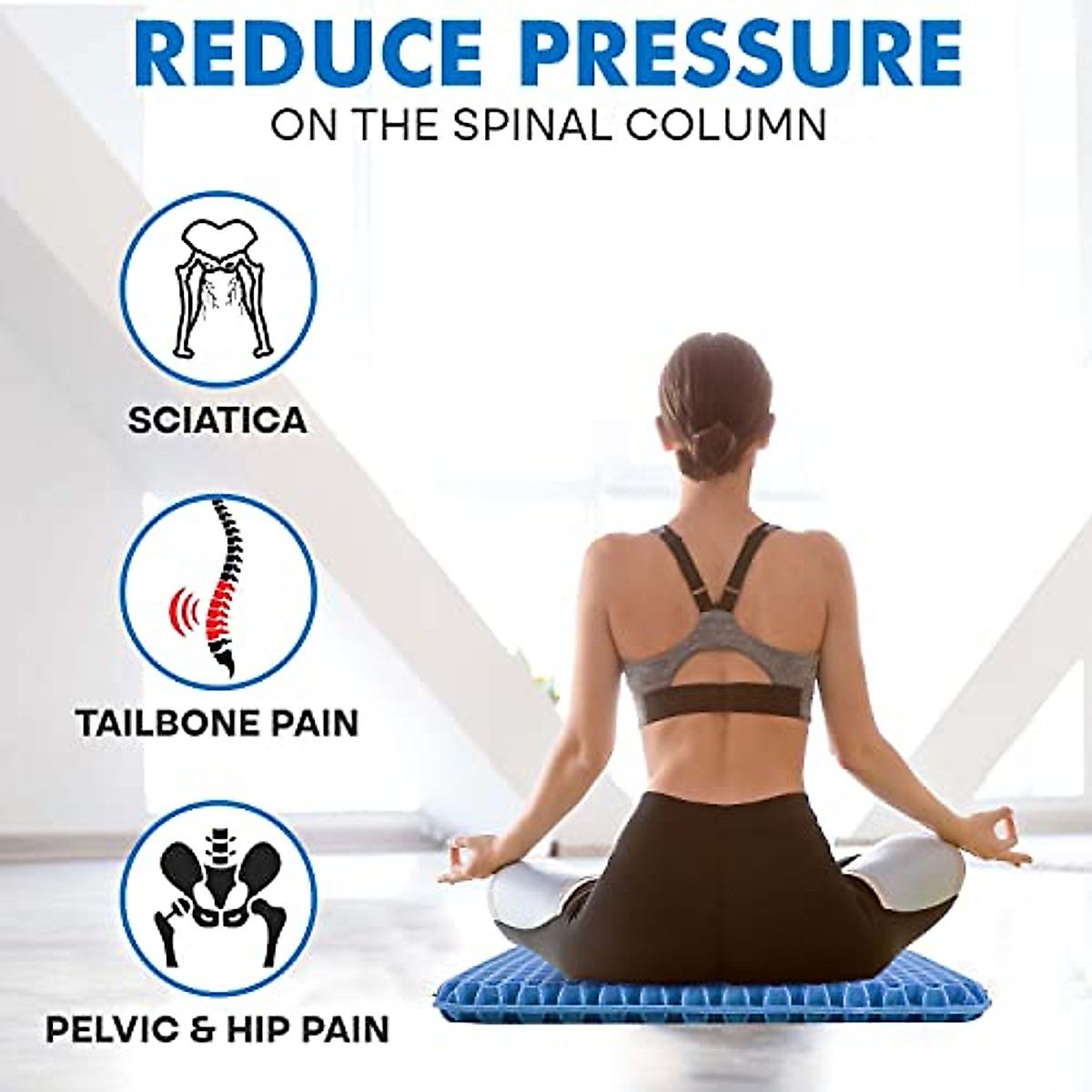 Extra Large Gel Seat Cushion, Tailbone Pillow Seat Cushion Thick Big Breathable Honeycomb Design Absorbs Pressure Cooling Seat Cushion with Non-Slip Cover for Office Chair Wheelchair Car Gel Cushion