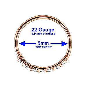 Jewelry Avalanche 925 Sterling Silver Nose Ring, 22G Nostril Hoop Ring, Helix Earring, Cartilage Earring, 9mm Inside Diameter, Prong set 7-CZ Accented - Rose Gold