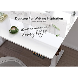 Claiks Glass Standing Desk, Small Electric Standing Desk Adjustable Height, 40 Inch Adjustable Stand Up Desk, Quick Install Home Office Computer Desk, Super White