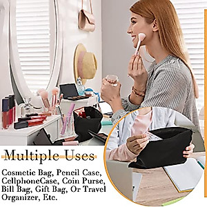 Mixweer 12 Pcs Black Canvas Tote Bag and Makeup Bags for Women Reusable Grocery Bags with Zipper Multipurpose Bag for Shopping Cosmetic Travel Toiletry DIY Craft