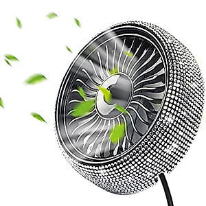 Car Fans with 3 Speeds Car Cooling Fan 360° Rotatable Car Fans with Bling Rhinestones Crystal and LED Light Car Vent Fan USB Car Cooling Air Fan for Cars Vehicles SUVs Vent