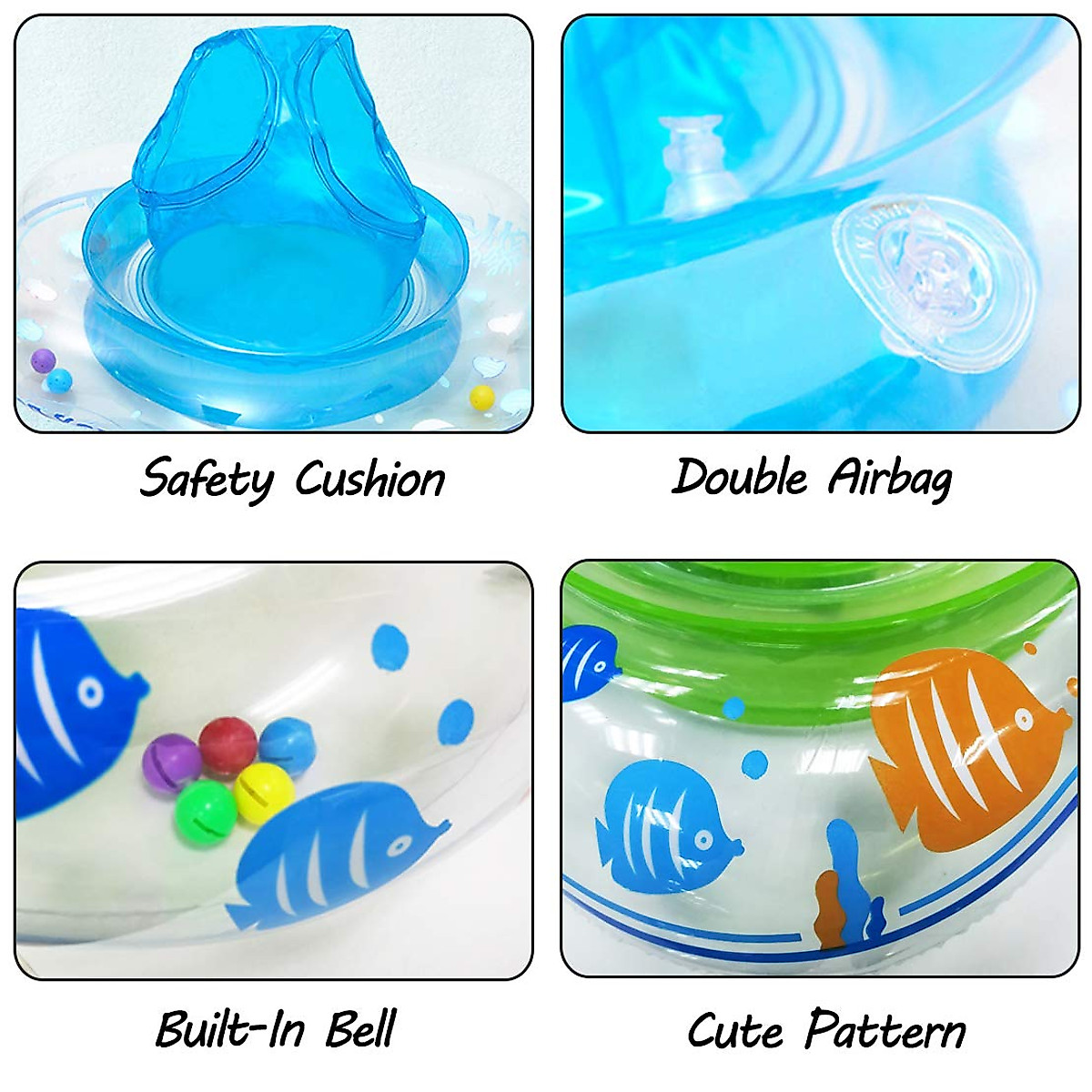 Baby Swimming Ring Floats with Safety Seat Double Airbag Swim Rings for Babies Kids Swimming Float Baby Floats for Pool Swim Training Aid Kids PVC Pool Floats for Toddlers of 6-12 Months