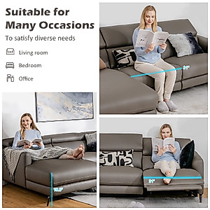 Giantex Upholstered Sectional Sofa Couch, with Chaise Lounge and Electric Power Recliner, CertiPUR-US Sponge, Adjustable Headrests, Metal Legs, Air Leather Modern L-Shaped Living Room Furniture, Grey