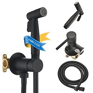 ASRCLOO Handheld Bidet Sprayer for Toilet, Hot and Cold Brass Rough-in Valve, Warm Water Handheld Bidet Attachment Set for Feminine, Pets and Baby Diaper Wash, Matte Black