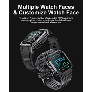 Smart Watches for Men, 1.85 Inch Android iOS Military Smart Watch, Smartwatch with Blood Pressure/Heart Rate/Blood Oxygen Monitor/24 Sports, IP67 Waterproof Tactical Sport Fitness Tracker, 350mAH