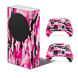 GNG Pink Camo Skins Compatible with Xbox Series S Console Decal Vinal Sticker + 2 Controller Set